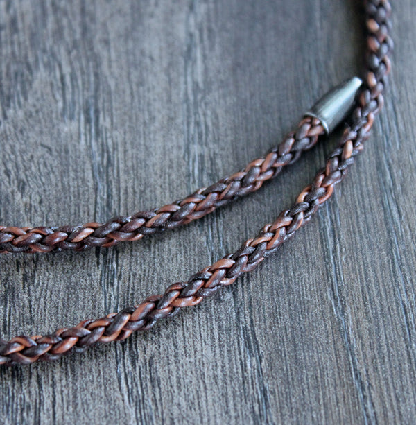 Men's Brown Leather Chain Braid Necklace, 4mm – LynnToddDesigns