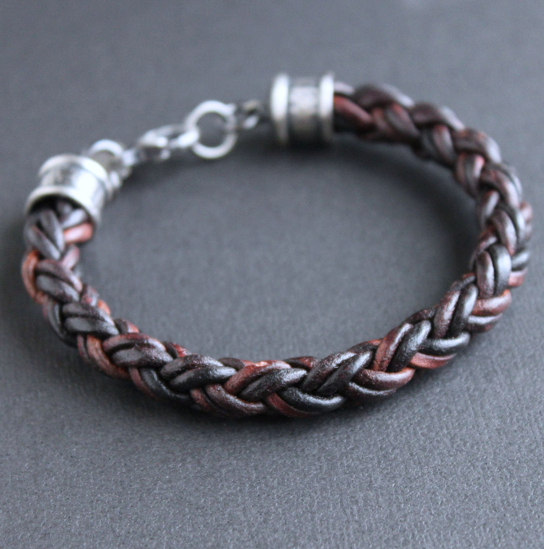 Men's 8mm Dark Brown Leather Braid Bracelet, Sterling Clasp ...