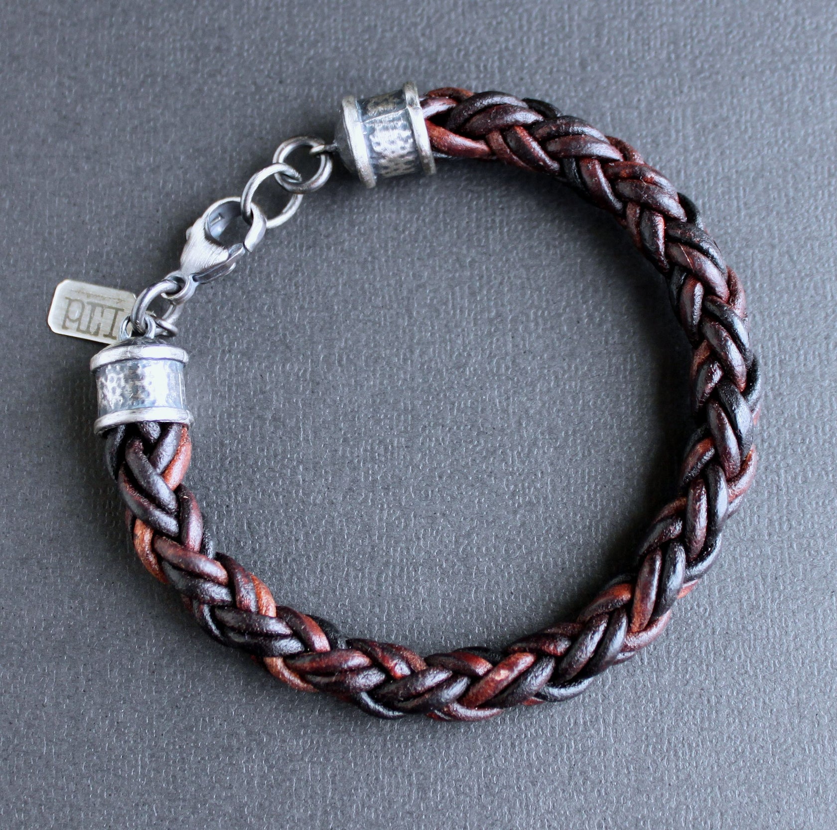 Men's 8mm Dark Brown Leather Braid Bracelet, Sterling Clasp ...